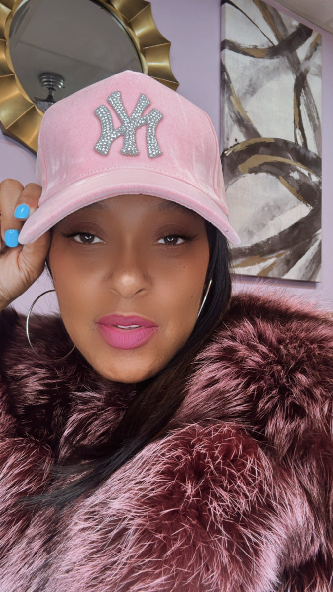 Fitted Cap - NY - Soft Pink w/silver bling – Fluffiyou
